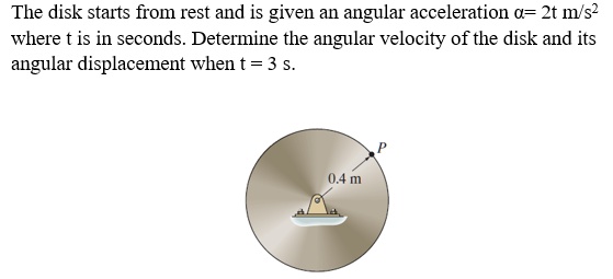 SOLVED: The disk starts from rest and is given an angular acceleration a= 2t m/s where t is in ...