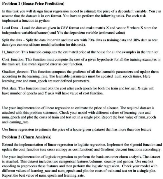 problem 1house price prediction in this task you will design linear ...