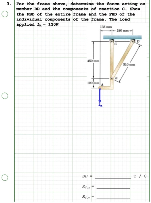 SOLVED: For the frame shown, determine the force acting on the member ...
