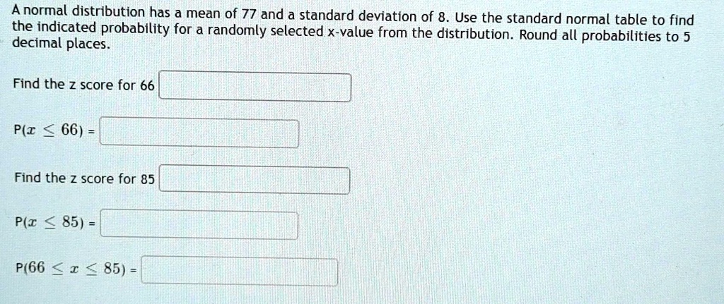 Solved A Normal Distribution Has A Mean Of 77 And A Standard Deviation Of 8 Use The Standard