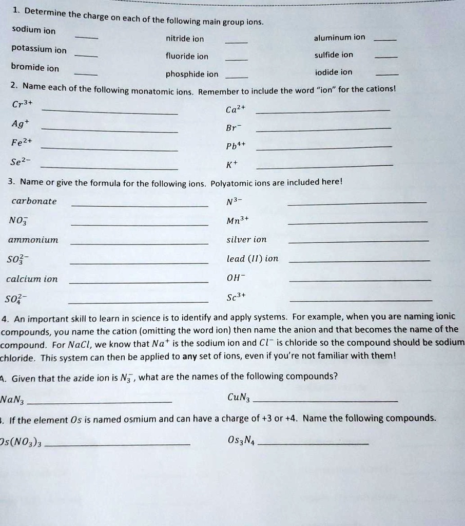 determine the charge on each of the following main group ions sodium ...