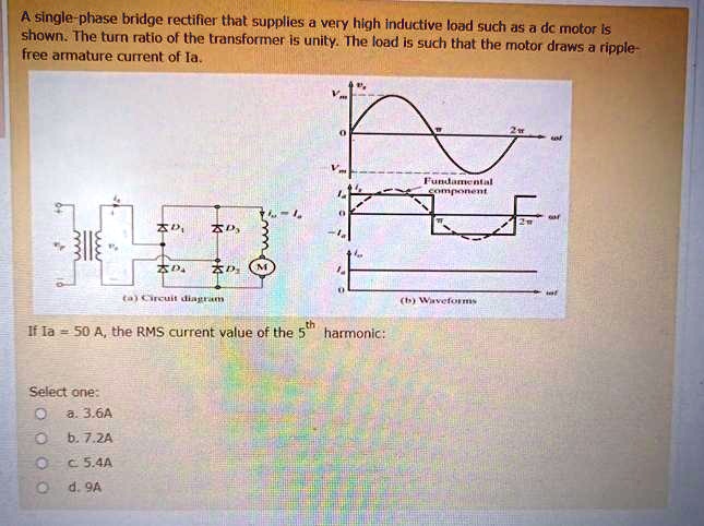 SOLVED: A single-phase bridge rectifier that supplies a very high inductive load such as a DC ...
