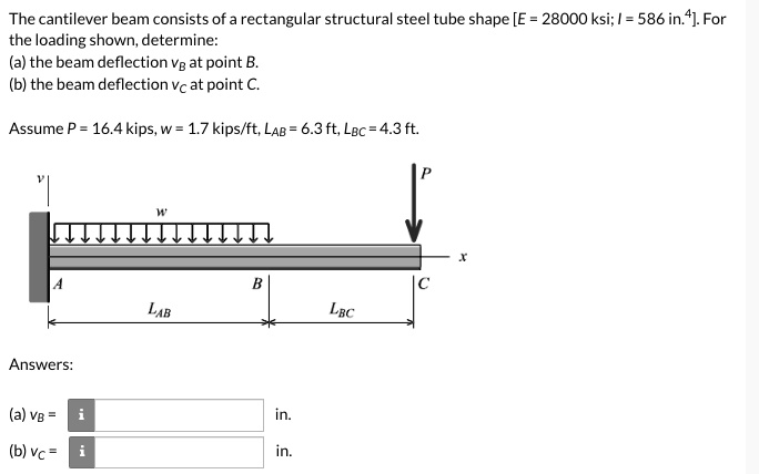 SOLVED: The cantilever beam consists of a rectangular structural steel tube shape [E = 28000 ksi ...