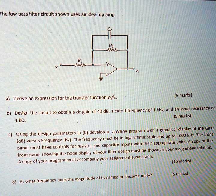 SOLVED: The low-pass filter circuit shown uses an ideal op amp, Rz, and R. (5 marks) a) Derive ...