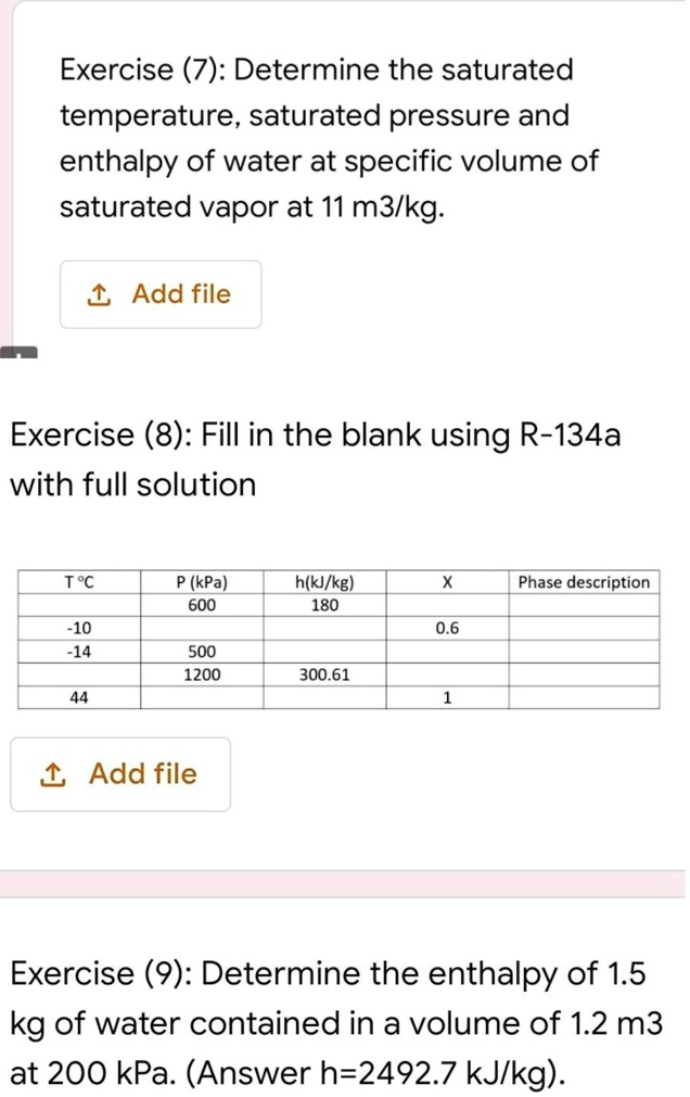 SOLVED: Exercise (7): Determine the saturated temperature, saturated ...