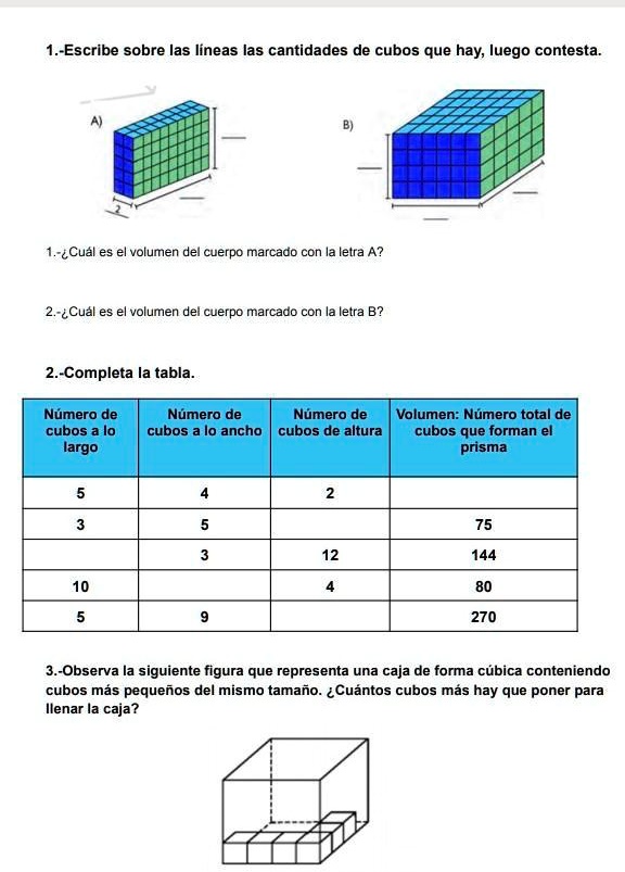 SOLVED: escribe sobre la línea las cantidades de cubos que hay luego ...