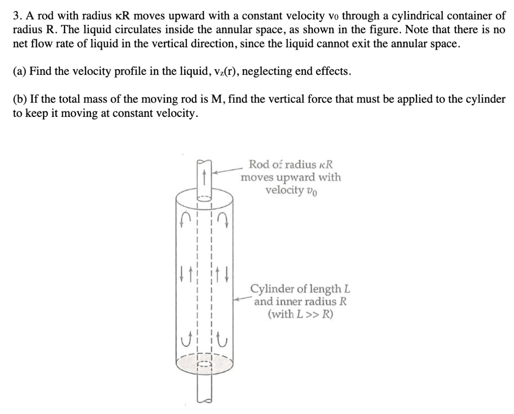 3 a rod with radius kr moves upward with a constant velocity vo through a cylindrical container ...