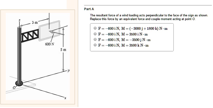 3 m 600 N 5 m Part A The resultant force of a wind loading acts ...