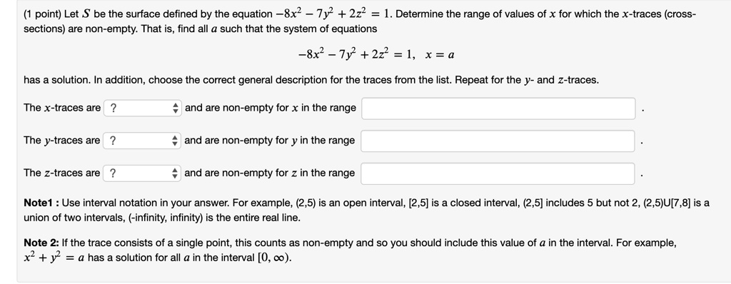SOLVED: point) Let S be the surface defined by the equation -8x2 Ty ...