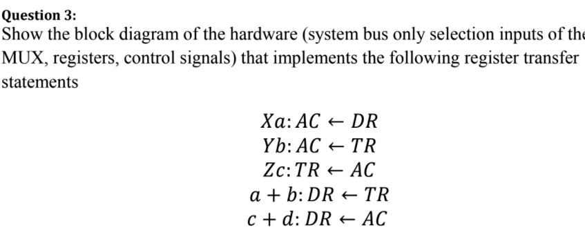 SOLVED: Question 3: Show the block diagram of the hardware (system bus only selection inputs of ...