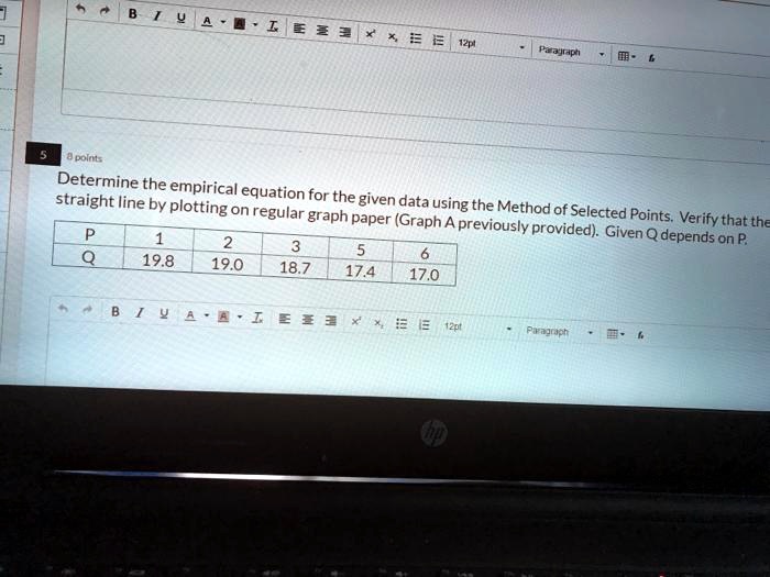 SOLVED: F4dMo Determine the = empirical equation for the straight line ...