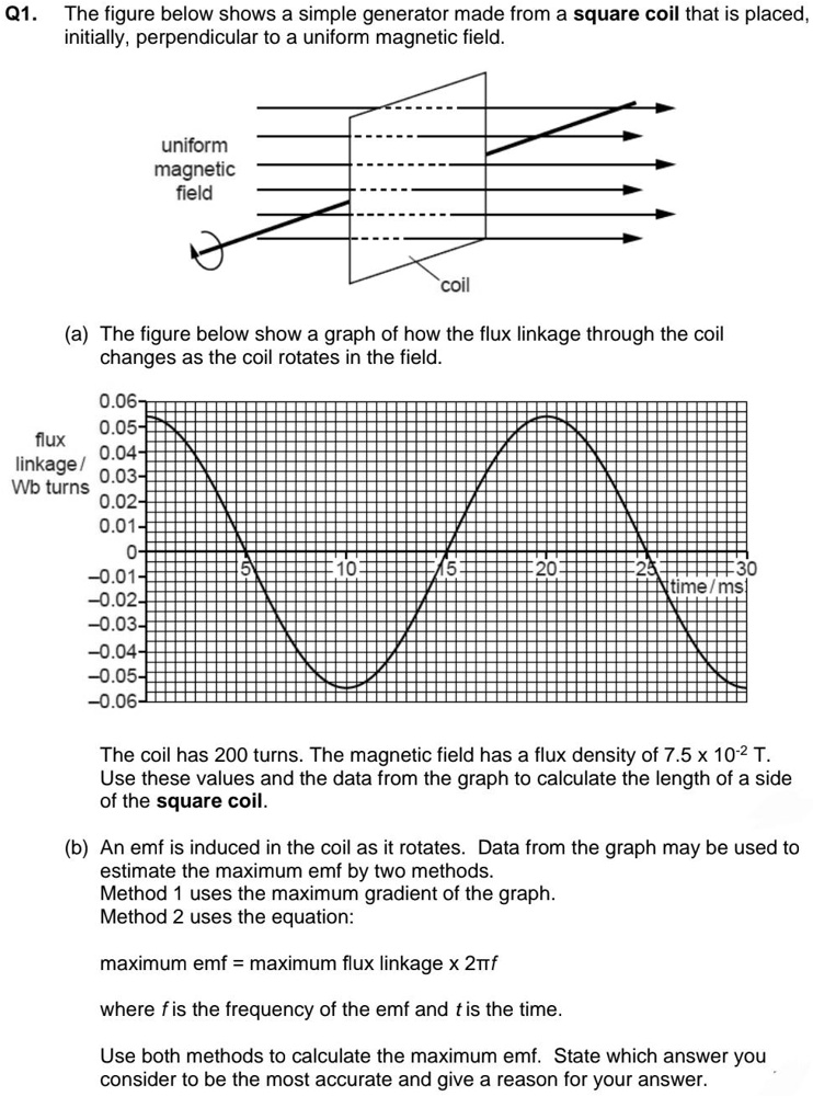 SOLVED: Q1. The figure below shows a simple generator made from a square coil that is placed ...