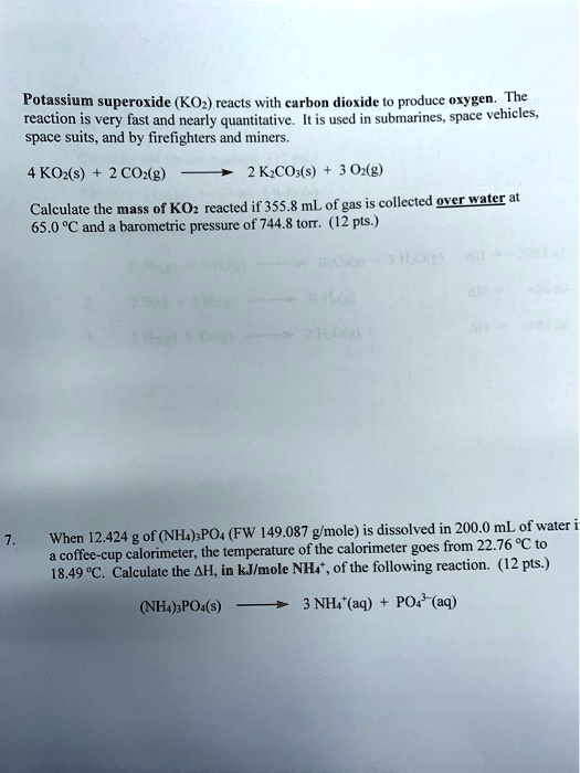 potassium superoxide koz reacts with carbon dioxide produce oxygen the ...