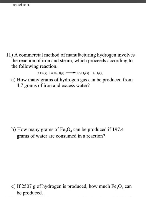 Solved Reaction 11 A Commercial Method Of Manufacturing Hydrogen