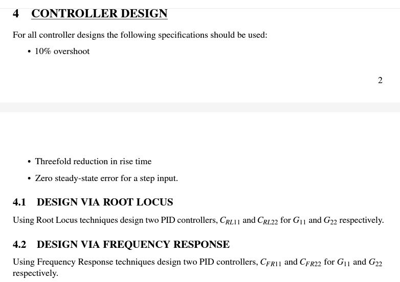 4 Controller Design For All Controller Designs The Following Specifications Should Be Used 10