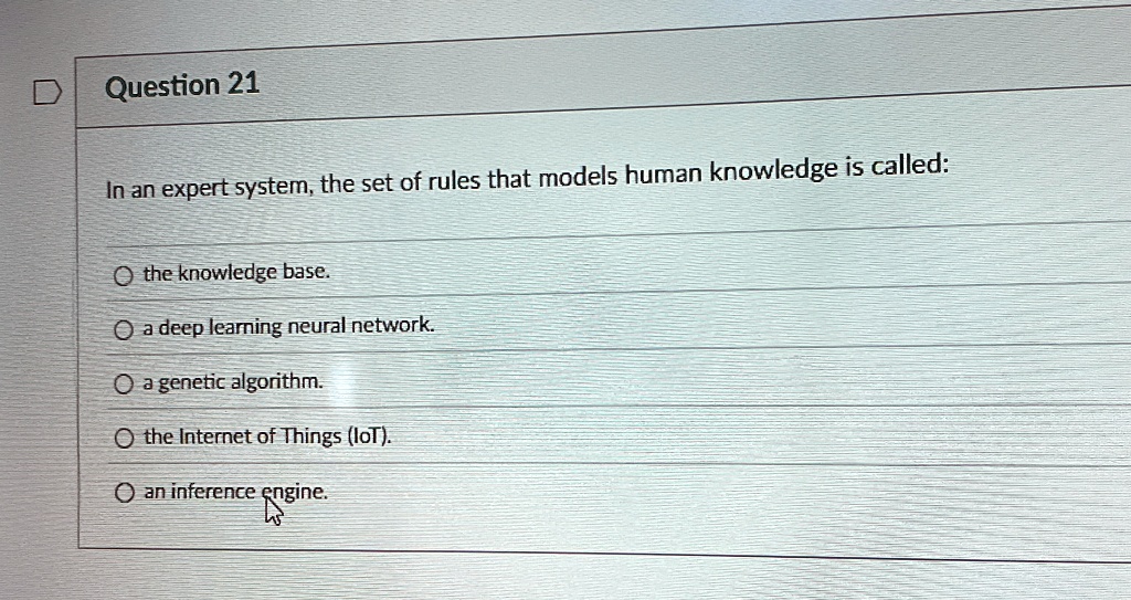 Question 21 In an expert system, the set of rules that models human ...