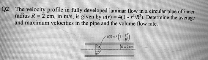 SOLVED: Q2 The velocity profile in fully developed laminar flow in a ...