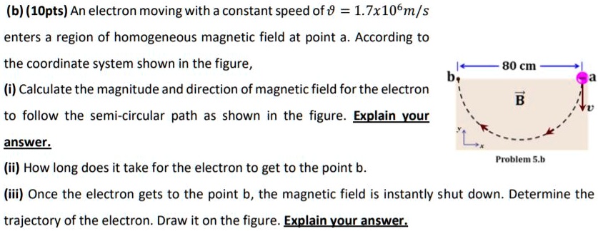 SOLVED: (b) (1Opts) An electron moving with a constant speed of 9 1.7xl06m/s enters a region of ...