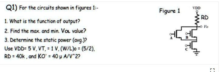 SOLVED: Q1 For the circuits shown in Figure 1: Figure 1 VDD RD 1. What ...