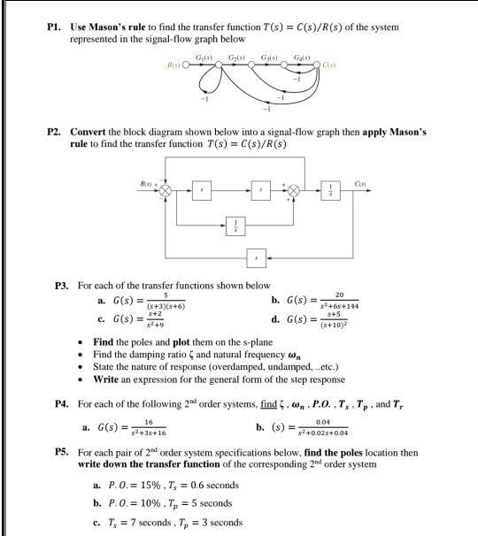 SOLVED: Q1.2.3.4.5 please P1. Use Mason's rule to find the transfer function Ts = Cs/Rs of the ...