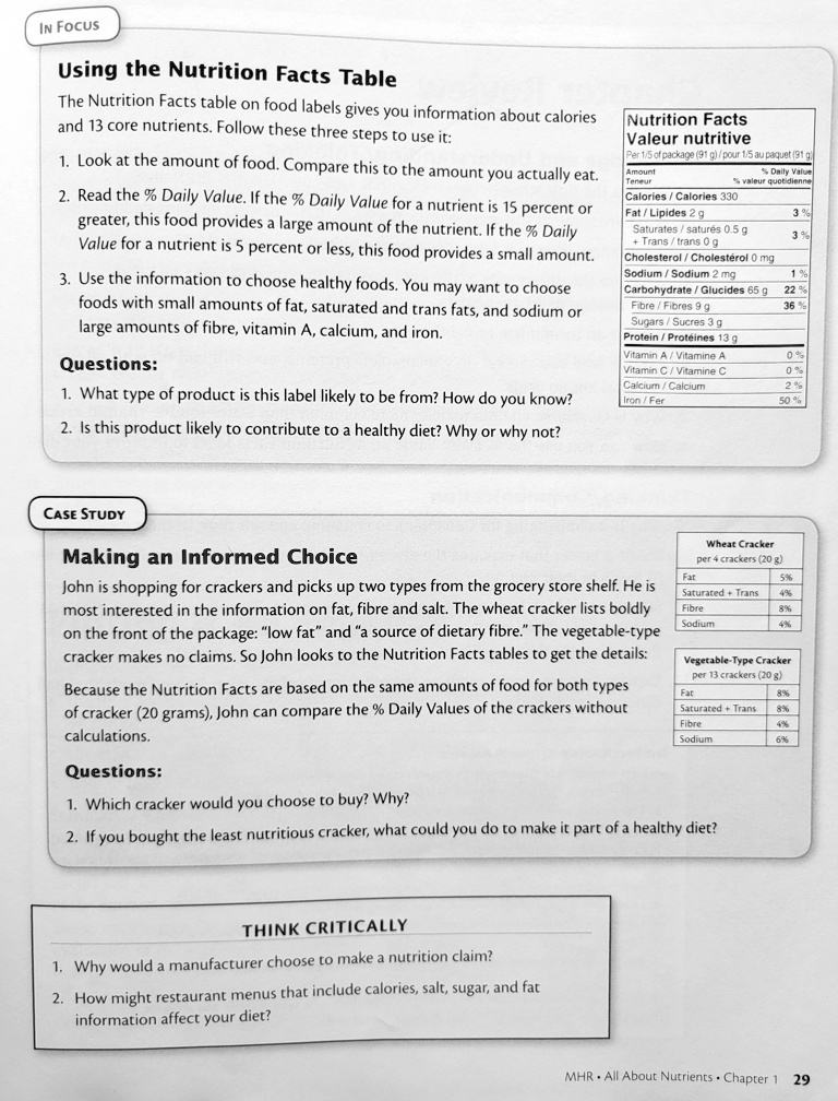 SOLVED: In Focus: Using the Nutrition Facts Table The Nutrition Facts ...