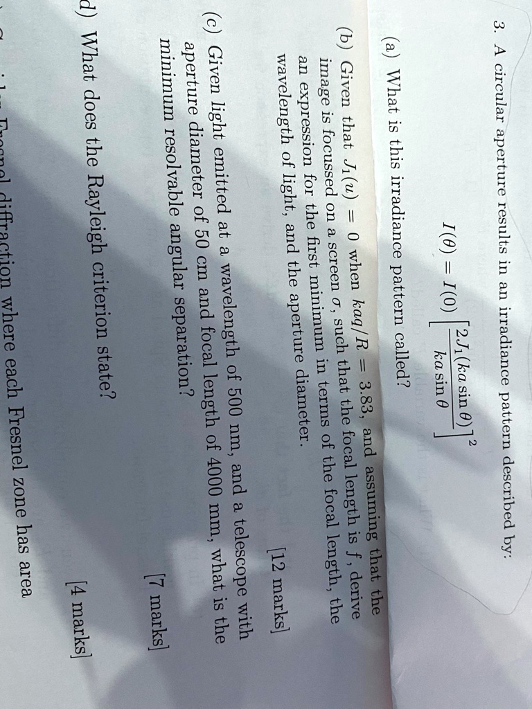 SOLVED: Texts: 1) What does the Rayleigh criterion state? 2) What is the minimum resolvable ...