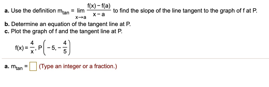 SOLVED: f(x) f(a) a. Use the definition mtan lim to find the slope of ...
