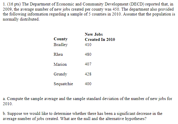 SOLVED: 1. (16 pts) The Department of Economic and Community ...