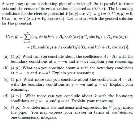 fery loug square conducting pipe of side length 2a parallel to the axis ...