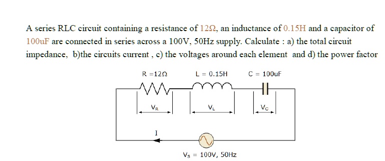 A series RLC circuit containing a resistance of 12Ω, an inductance of 0 ...