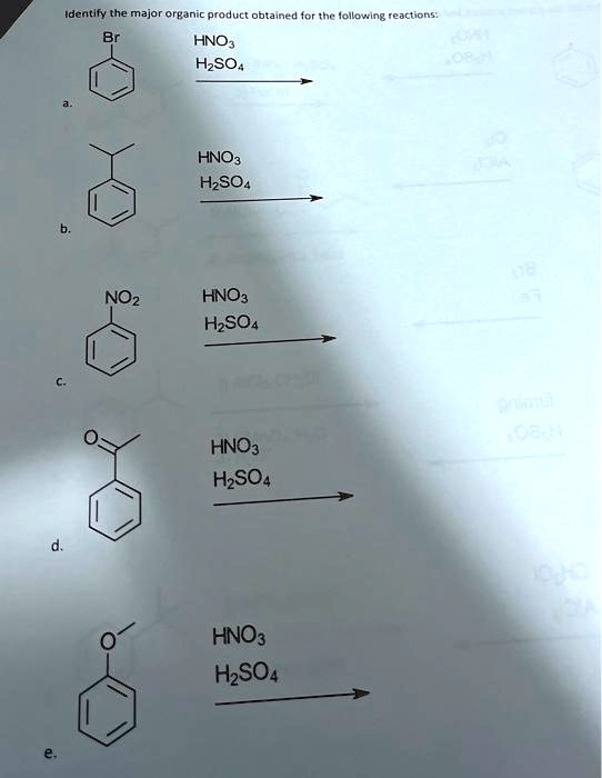 identify the major organic product obtained for the following reactions br hno3 h2so4 hno3 h2so4 ...