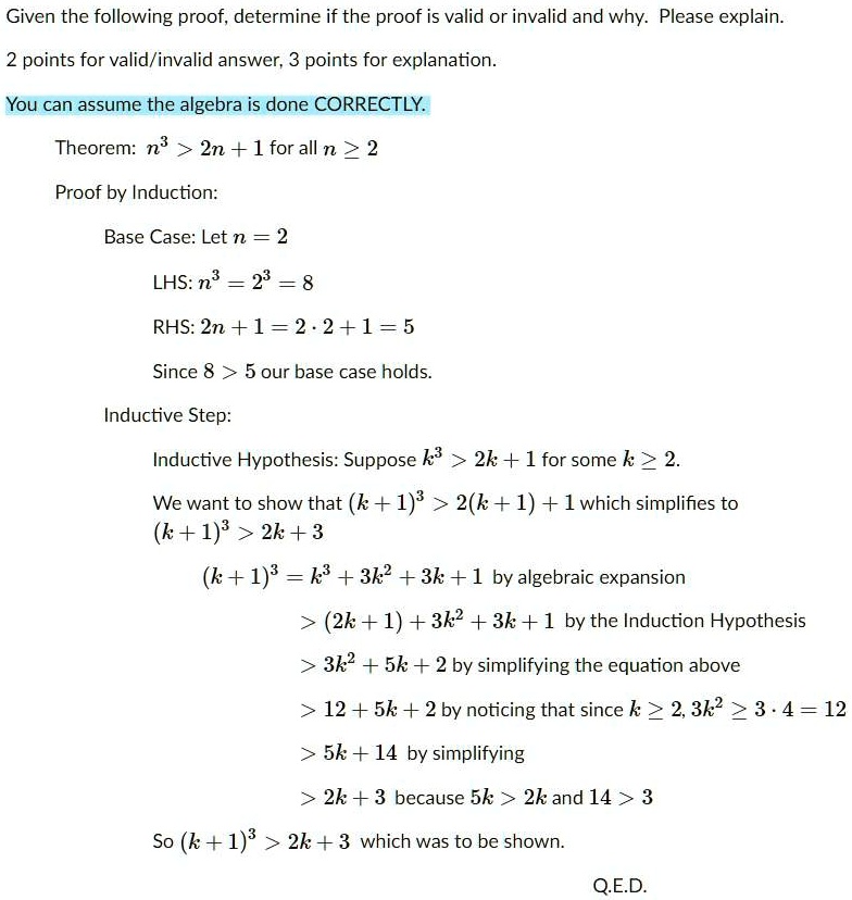 given the following proof determine if the proof is valid or invalid ...