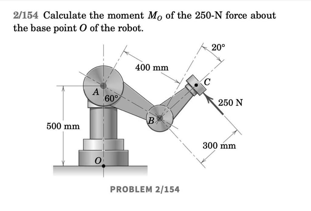 2/154 Calculate the moment MO of the 250-N force about the base point O ...