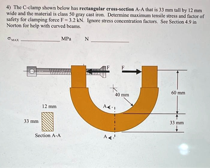 SOLVED: The C-clamp shown below bas - rectangular cross-section A-A ...