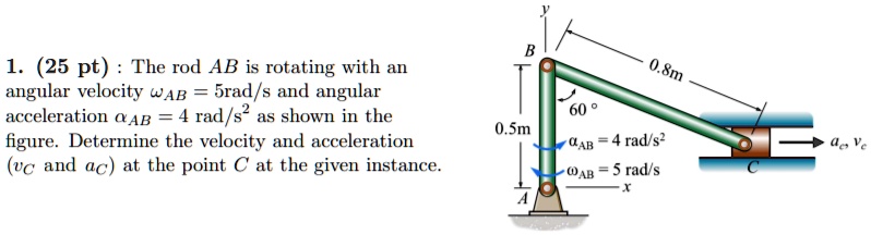 SOLVED: The rod AB is rotating with an angular velocity Ï‰AB = 5 rad/s and angular acceleration ...