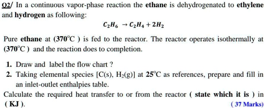 SOLVED: In a continuous vapor-phase reaction, ethane is dehydrogenated ...