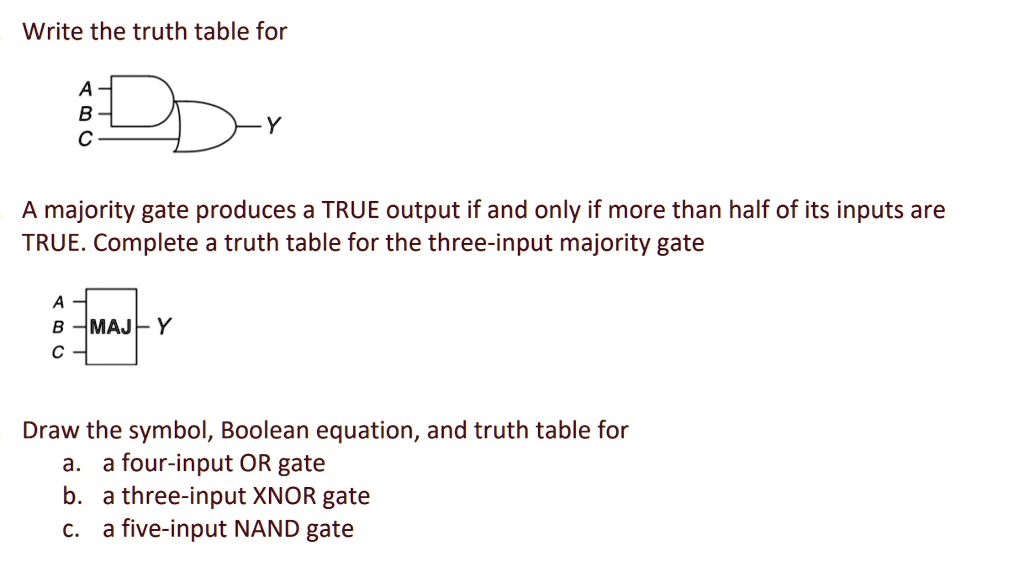 Solved Write The Truth Table For A B C A Majority Gate Produces A True
