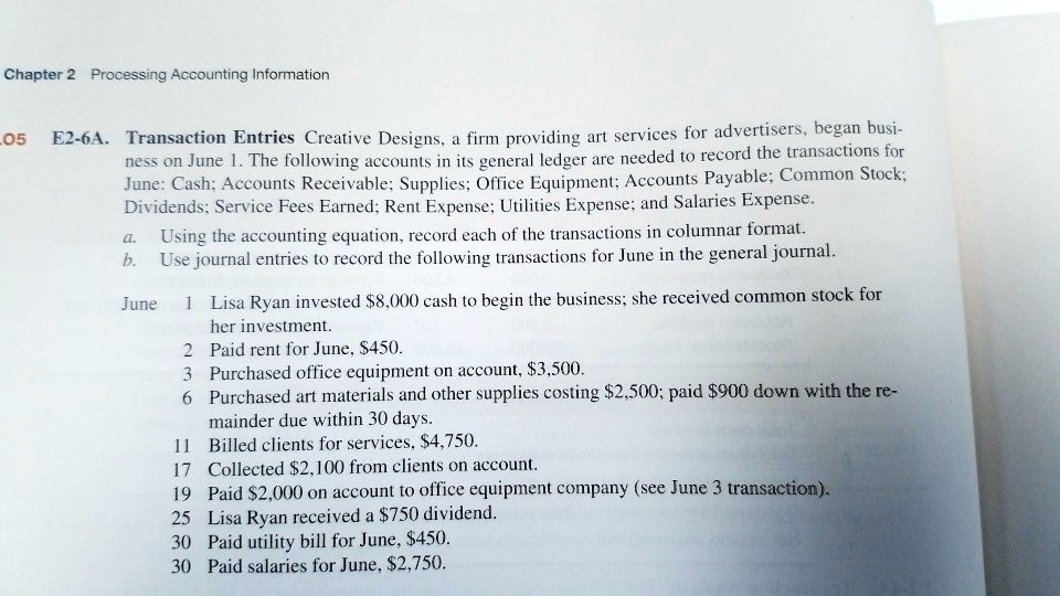 [GET ANSWER] Chapter 2 Processing Accounting Information 05 E2-6A ...