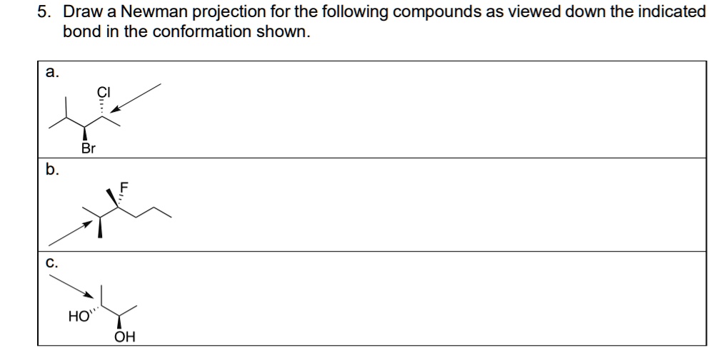 5. Draw a Newman projection for the following compounds as viewed down ...