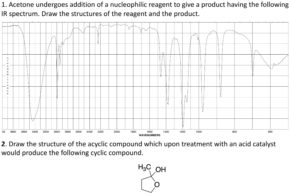SOLVED: 1. Acetone undergoes addition of a nucleophilic reagent to give ...