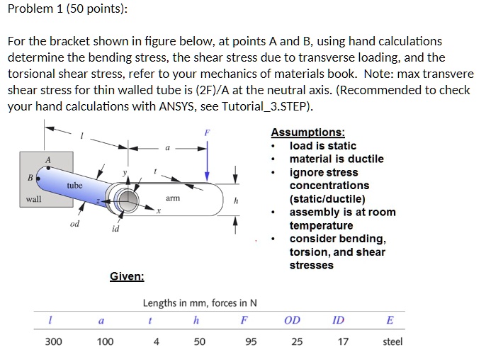 Problem 1 (50 points): For the bracket shown in figure below, at points A and B, using hand ...