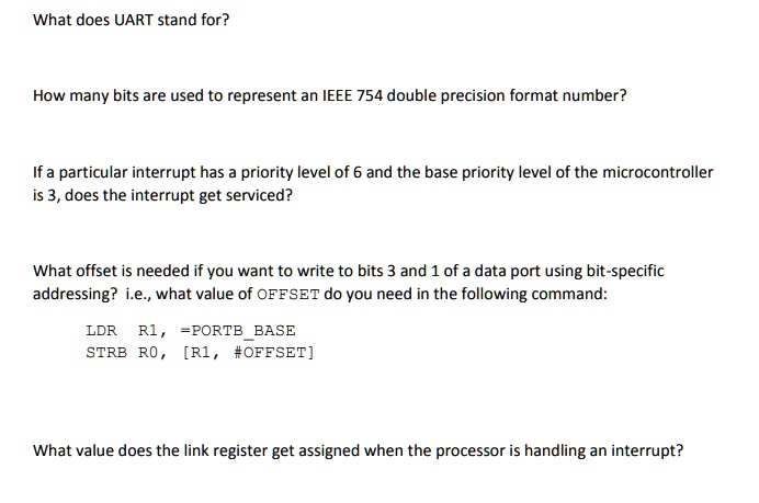 VIDEO solution: Assembly Language What does UART stand for? How many bits are used to represent ...