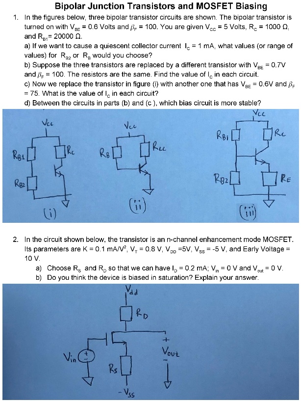 bipolar junction transistors and mosfet biasing 1 in the figures below ...