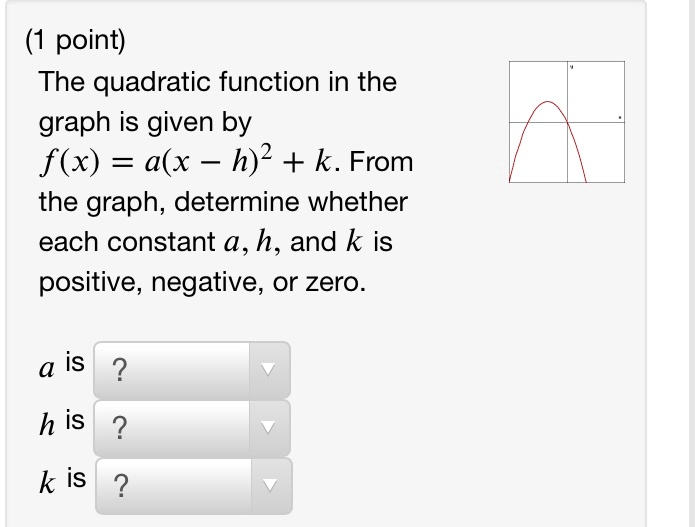 point the quadratic function in the graph is given by fx ax h2 k from ...
