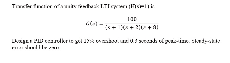 SOLVED: Transfer function of a unity feedback LTI system (H(s)-1) is ...