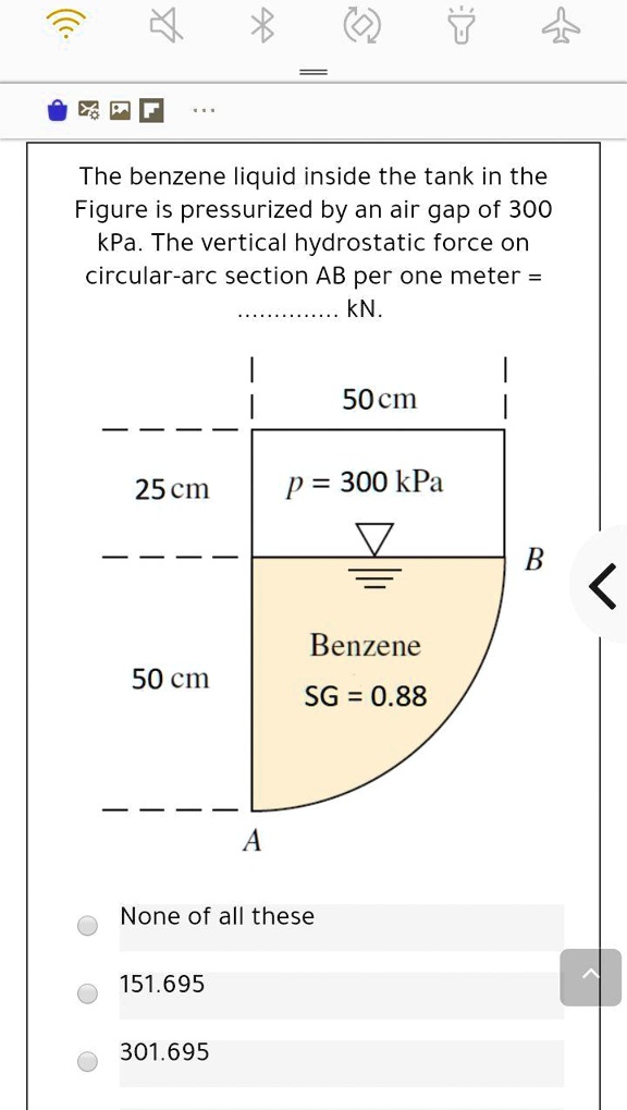 SOLVED: The benzene liquid inside the tank in the Figure is pressurized ...