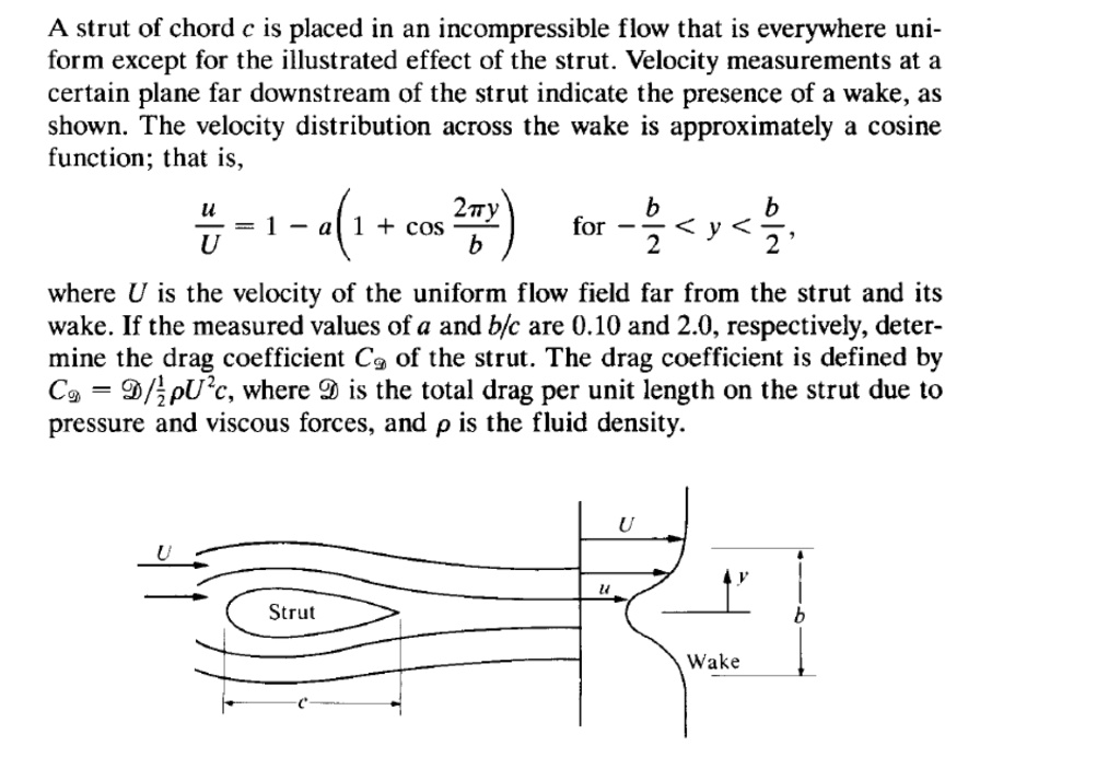A strut of chord c is placed in an incompressible flow that is everywhere uniform except for the ...