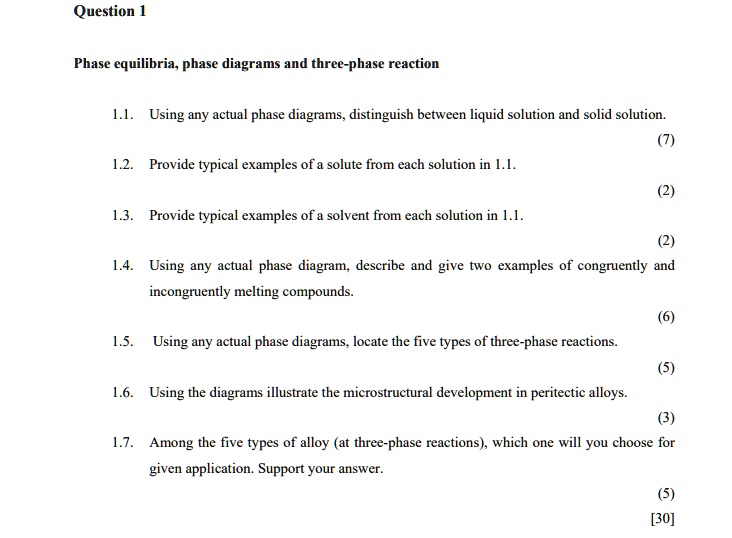 SOLVED: Phase equilibria, phase diagrams, and three-phase reactions 1.1 ...