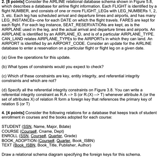 2 8 points consider the airline relational database schema shown in ...