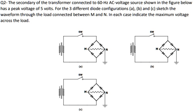 SOLVED: Q2 - The secondary of the transformer connected to a 60-Hz AC voltage source shown in ...